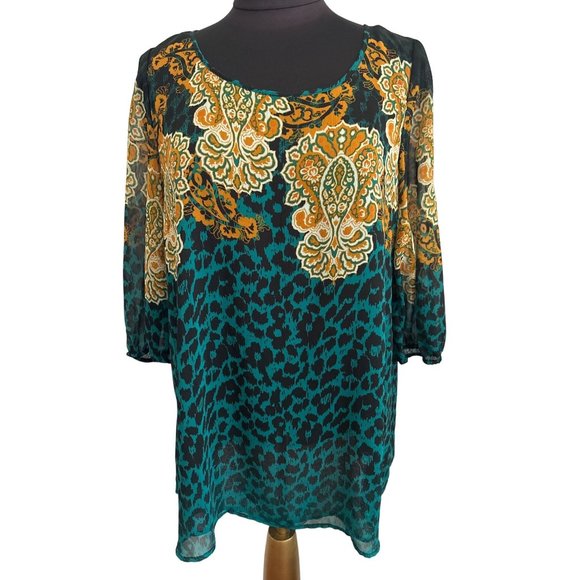 Emma James | Tops | Emma James Green Black Gold Animal Print Lined Top ...